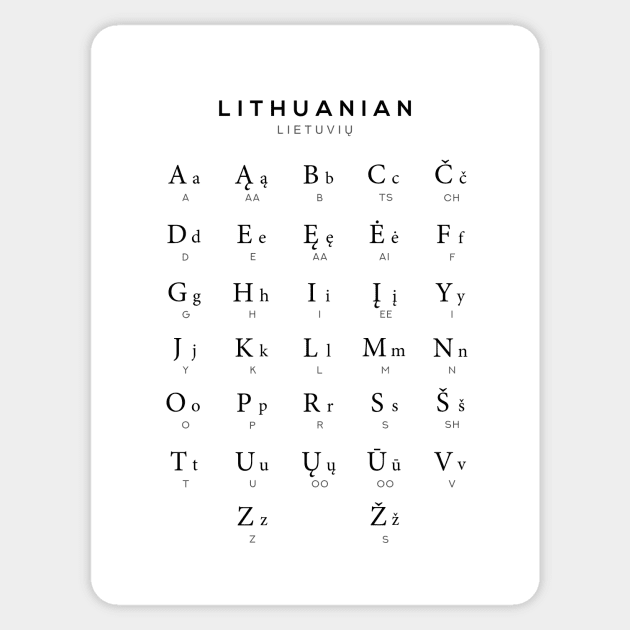 Lithuanian Alphabet Chart, Lithuania Language Chart, White - Lithuanian - Sticker | TeePublic